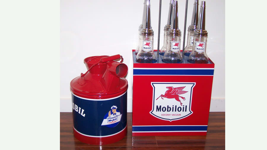 Mobiloil Bottles With Rack And Mobiloil 5 Gallon Oil Can for Sale at ...