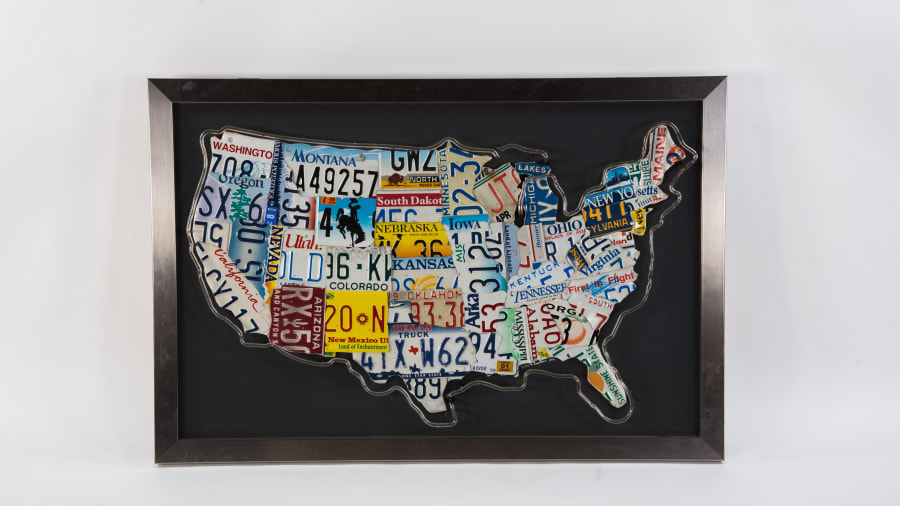 United States License Plate Neon Map SSN at The Road Art Collection ...