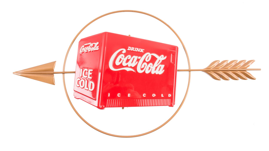 1930s Coca-Cola Arrow With Cooler Sign 32x16x2 at Harrisburg Road Art ...