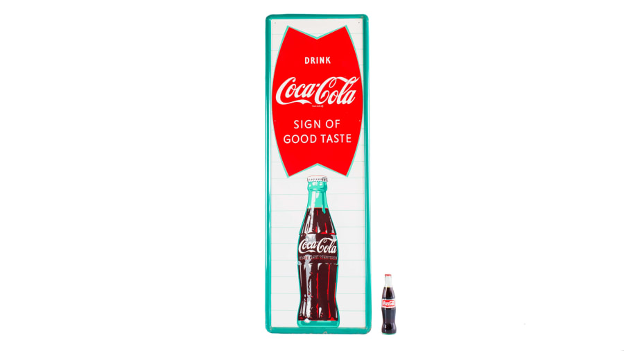 1960s Coca-Cola Vertical Tin Fishtail Sign 52x18 at Harrisburg Road Art ...