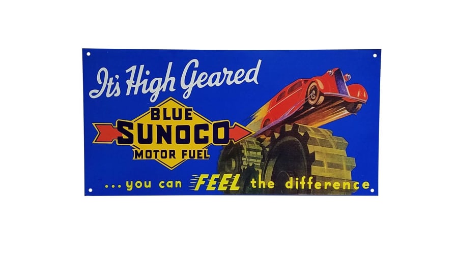 Blue SUNOCO Motor Fuel Single-Sided Tin Sign With Car Graphic for sale ...