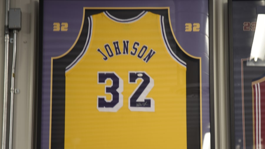 Magic Johnson Jersey Autographed, Matted, Framed 41x32 for sale at Indy ...