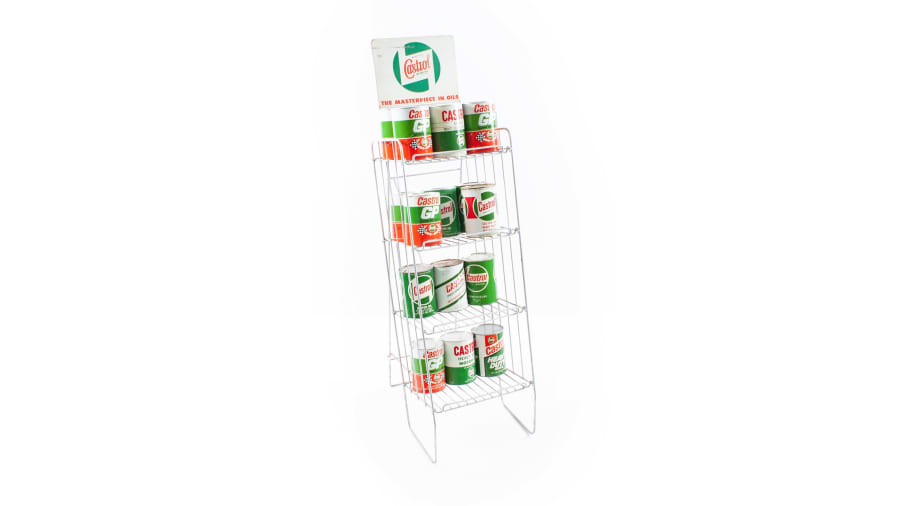 Castrol Motor Oil Cans With Metal Display Rack Lot Of 18 at Indy Road ...