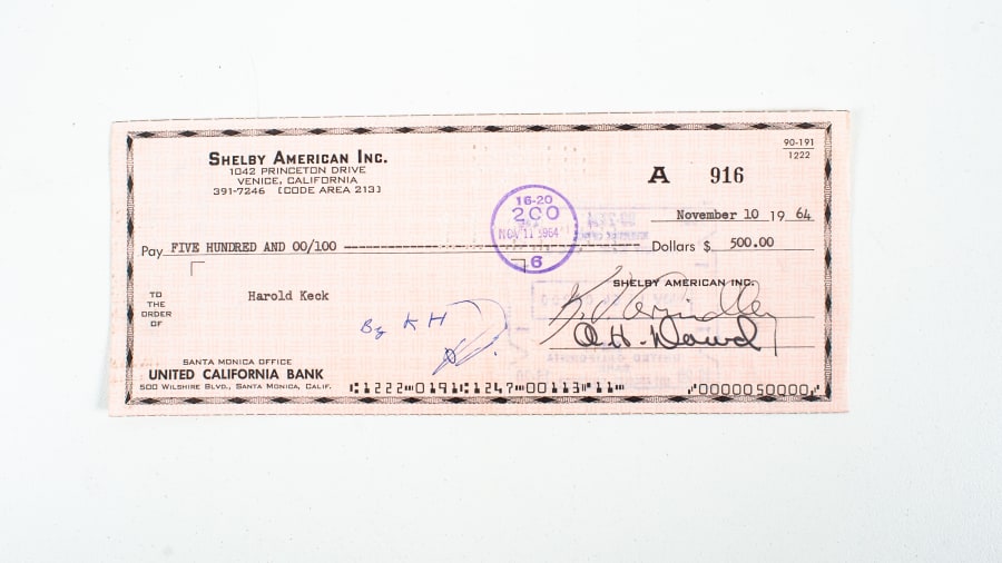 1964 Shelby American Harold Keck Check for Sale at Auction - Mecum Auctions