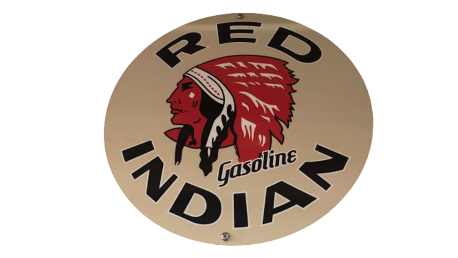 Red Indian Gasoline Tin Sign at Indy Road Art 2021 as Q310 - Mecum Auctions