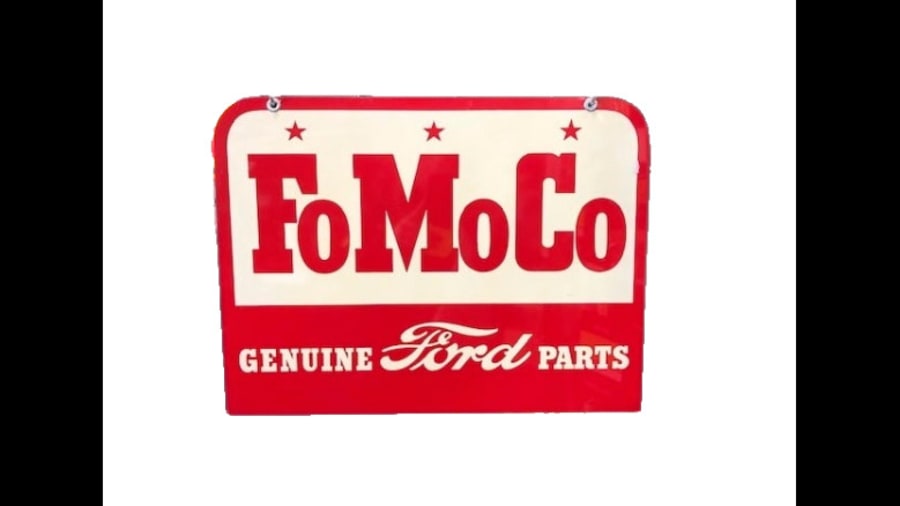 FoMoCo Double-Sided Tin Sign at Indy Road Art 2021 as Q355 - Mecum Auctions