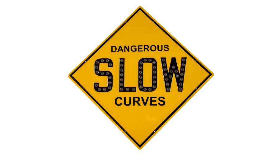 Slow Dangerous Curves Single-Sided Tin Sign at Indy Road Art 2022 as B16 - Mecum Auctions