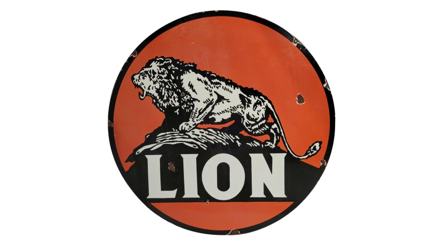 1950s Lion Gasoline Double-Sided Porcelain Sign at Indy Road Art 2022 ...