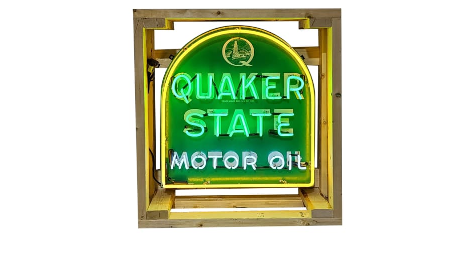 Quaker State Single-Sided Tin Neon Sign at Indy Road Art 2022 as M98 ...