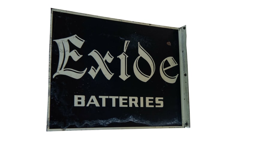 Exide Batteries Double-Sided Tin Flange Sign at Indy Road Art 2022 as ...