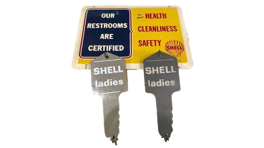 Shell Restroom Key Sign at Indy Road Art 2022 as M179 - Mecum Auctions