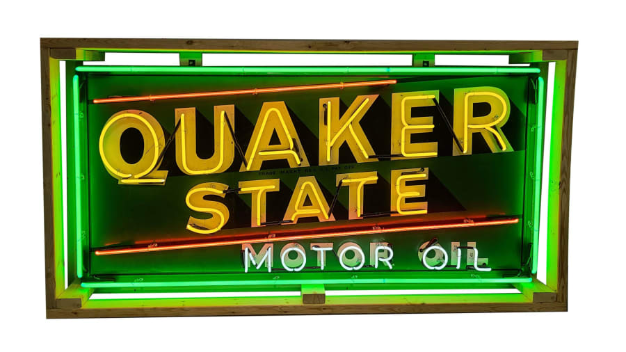 Quaker State Single-Sided Tin Neon Sign at Indy Road Art 2022 as M187 ...
