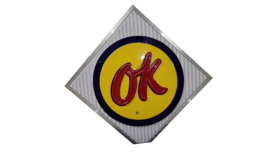 OK Single-Sided Embossed Plastic Light-Up Sign at Indy Road Art 2022 as ...