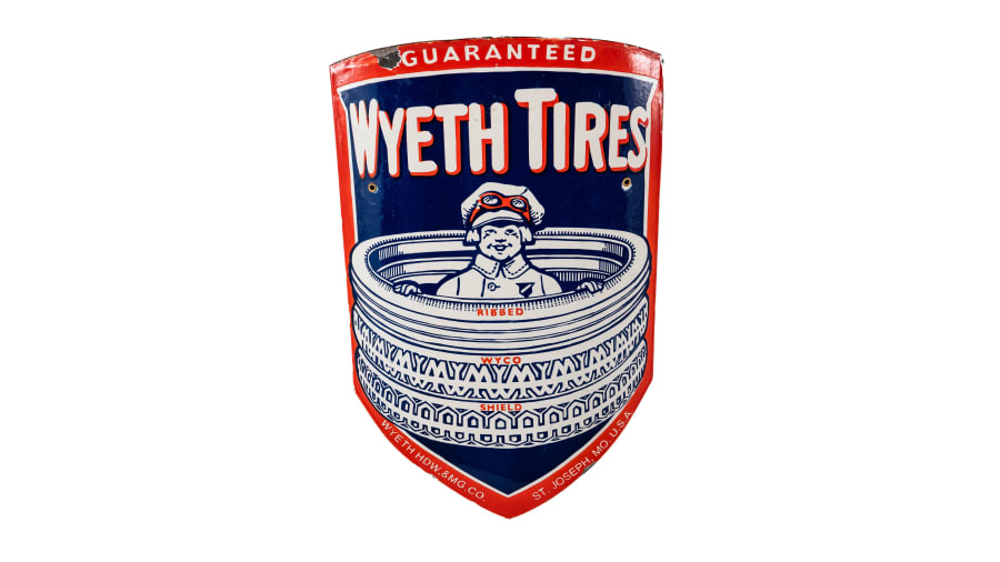 Wyeth Tires Shield Single-Sided Porcelain Sign at Indy Road Art 2022 as ...