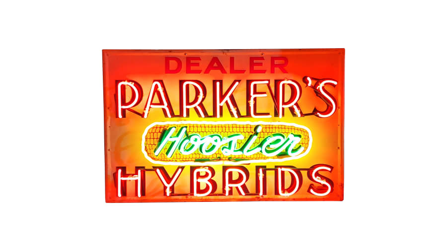 Parker's Hoosier Hybrids Single-Sided Tin Neon Dealer Sign for Sale at ...