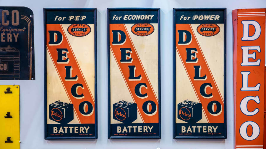 1940s United Motors Service Delco Battery Single-Sided Tin Signs for ...