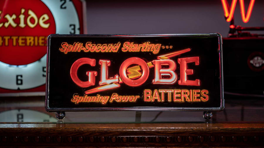 Globe Batteries Single-Sided Lighted Glass Sign for Sale at Auction ...