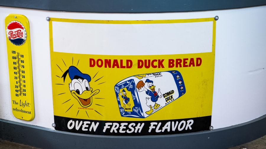 1950s-1960s Donald Duck Bread Single-Sided Tin Sign for Sale at Auction ...