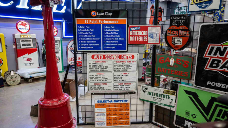 Service Rates Price Board, 76 & American Battery Single-Sided Tin Signs ...