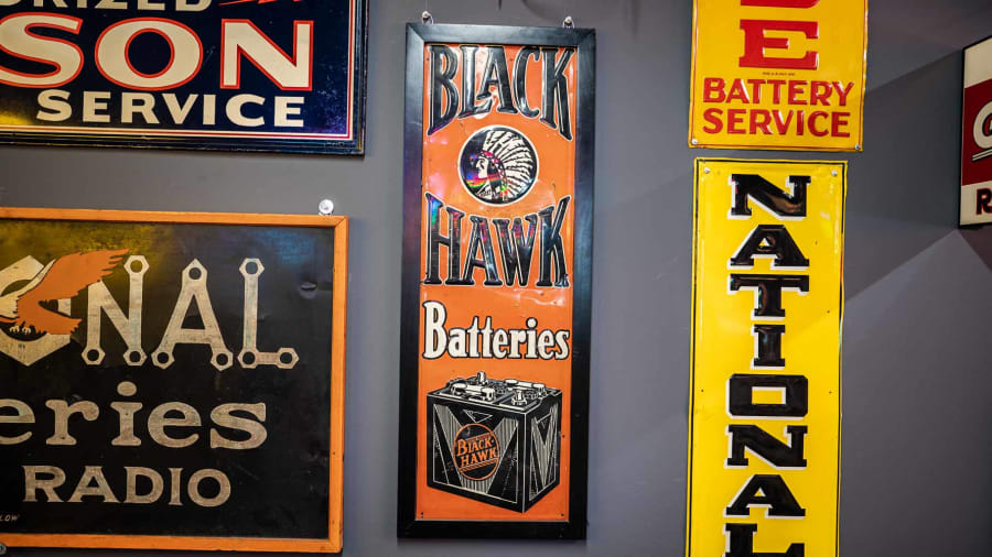 1940s-1950s Blackhawk Batteries Single-Sided Framed Embossed Tin Sign ...