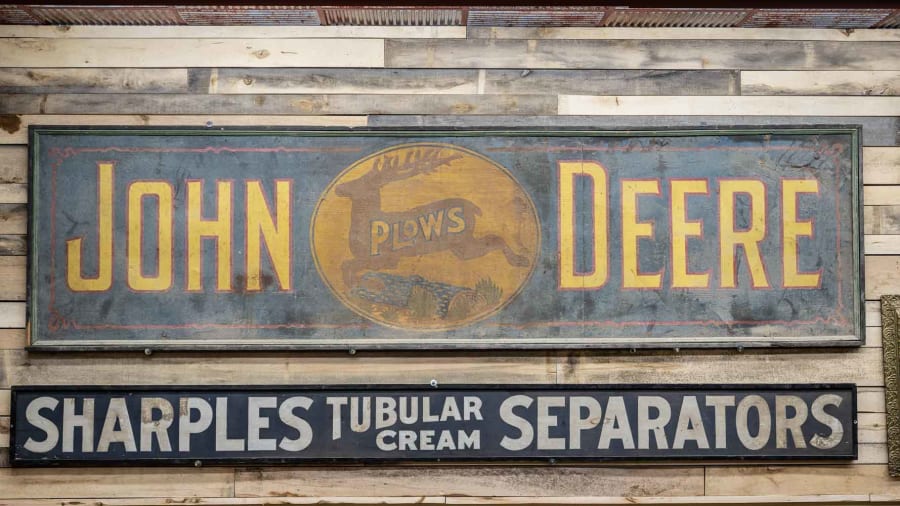 Early 1900s John Deere Plows Single-Sided Smalt Dealership Sign at The ...