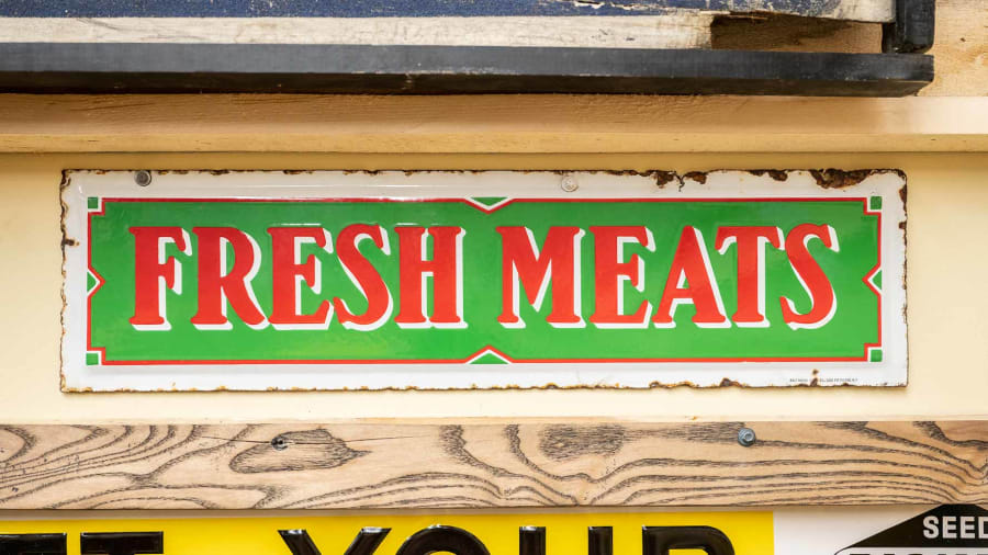 1920s Fresh Meats General Store Single-Sided Porcelain Sign for Sale at ...