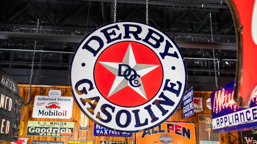 1930s-1940s Derby Gasoline Double-Sided Porcelain Sign for Sale at ...