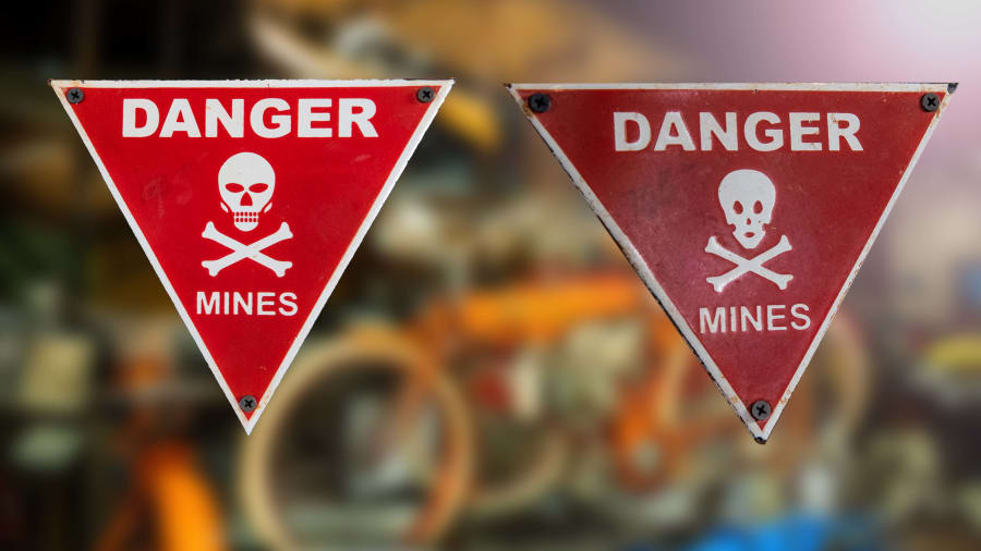 Danger Mines SIngle-Sided Tin Signs, Lot of 2 for Sale at Auction ...