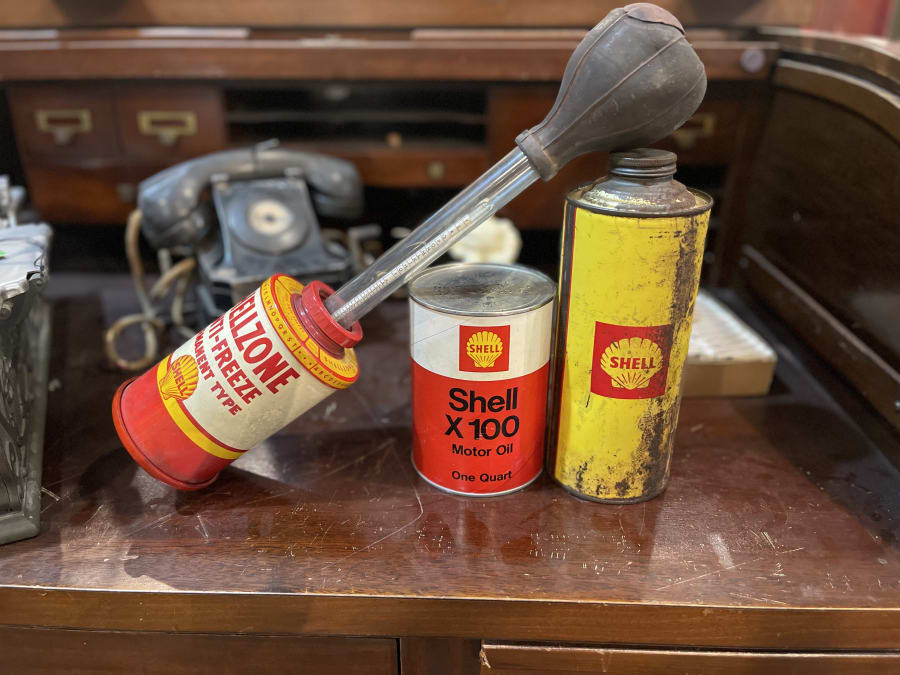 Shell Oil Cans and Anti-Freeze Can Dispenser for Sale at Auction ...