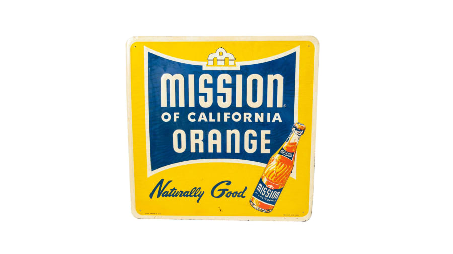 1950s-1960s Mission of California Orange Single-Sided Embossed Tin Sign ...
