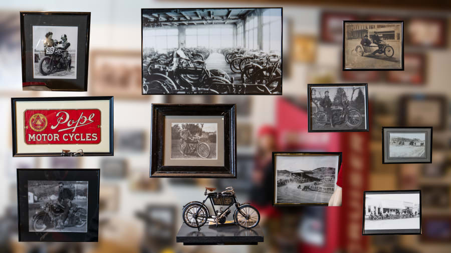 Pope Motorcycles And Framed Motorcycle Photographs, Lot of 11 for sale ...