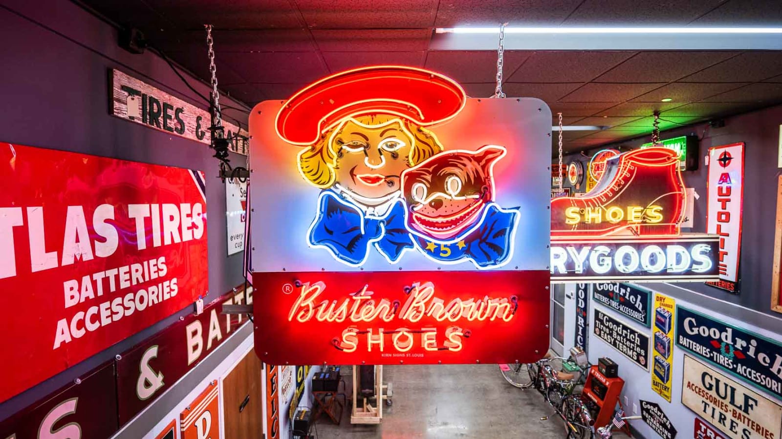 Buster Brown Shoes Double-Sided Porcelain Animated Neon Sign at The ...