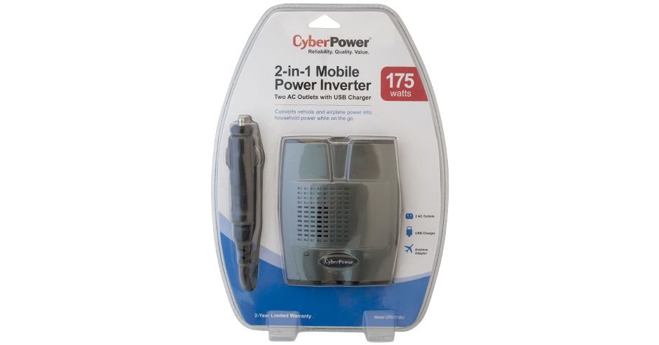 CyberPower 175W Power Inverter with USB Charging Port and 2 AC Outlets