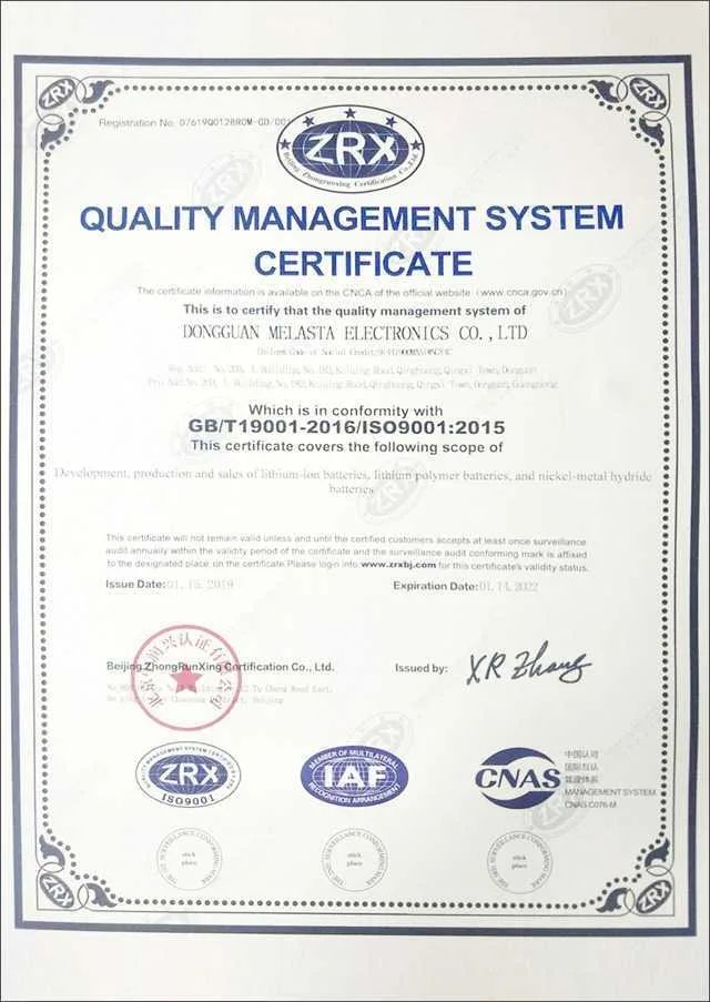 Certifications - Melasta Batterien GmbH
