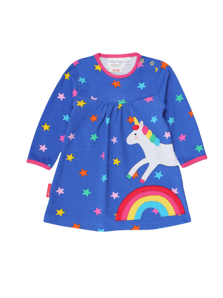 Toby Tiger Kleid mit Einhorn und Regenbogen Applikation in blau günstig ...