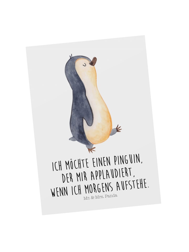 Mr. & Mrs. Panda Postkarte Pinguin marschierend mit Spruch in Weiß ... Mr. & Mrs. Panda Postkarte Pinguin marschierend mit Spruch in Weiß ...
