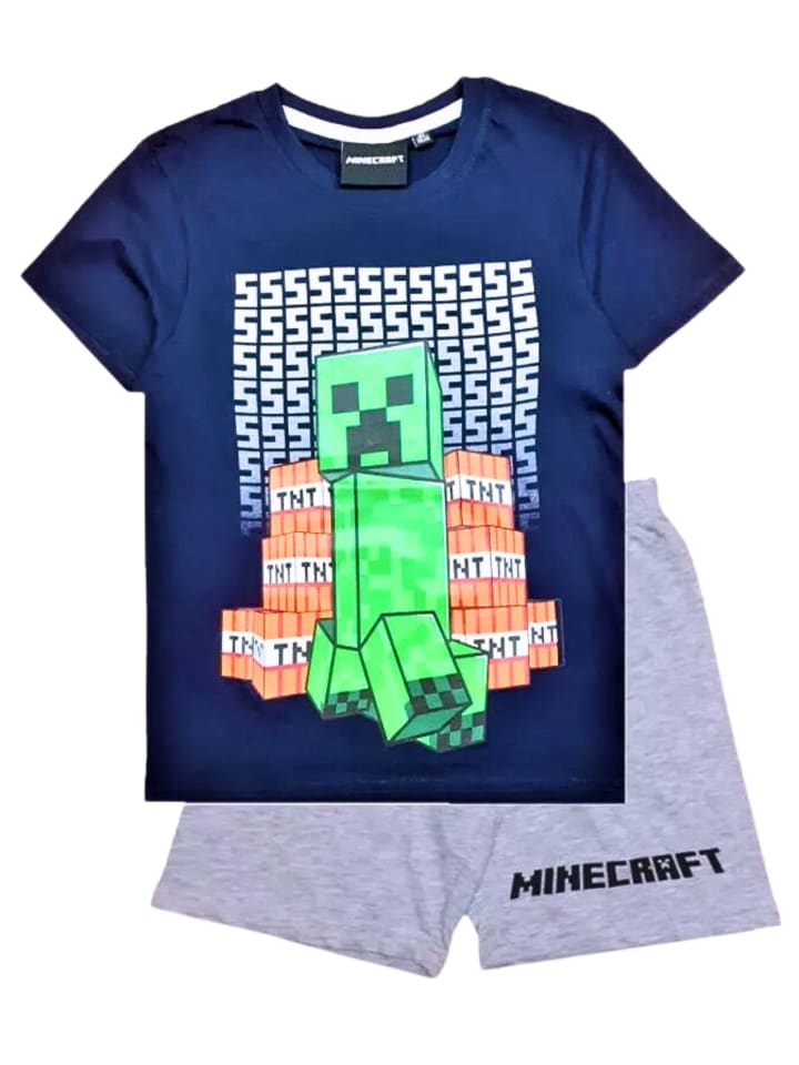 Minecraft Schlafanzug kurz Minecraft Creeper in Dunkelblau-Grau günstig ...