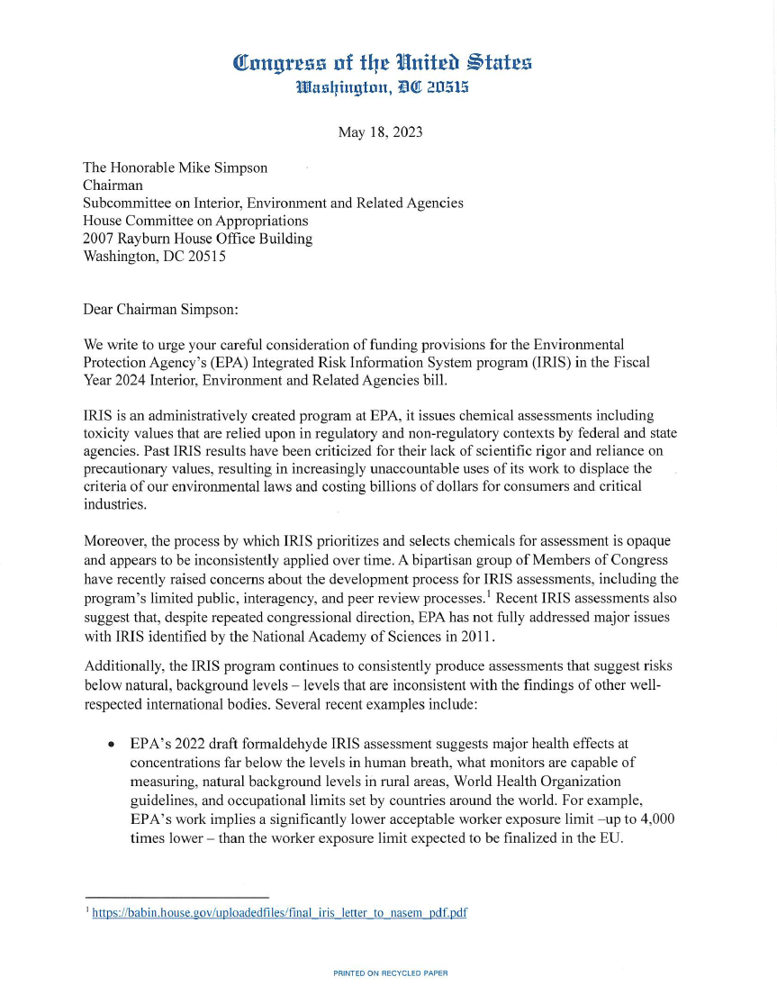 Support Rep. Grothman's IRIS Amendment on Interior Bill Default ...