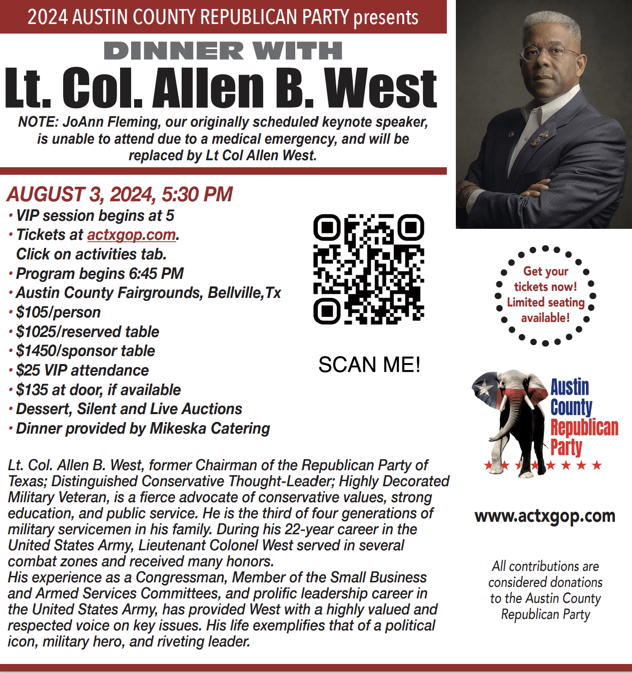 Dinner with Lt. Col. Allen B. West- Austin County Republican Party ...