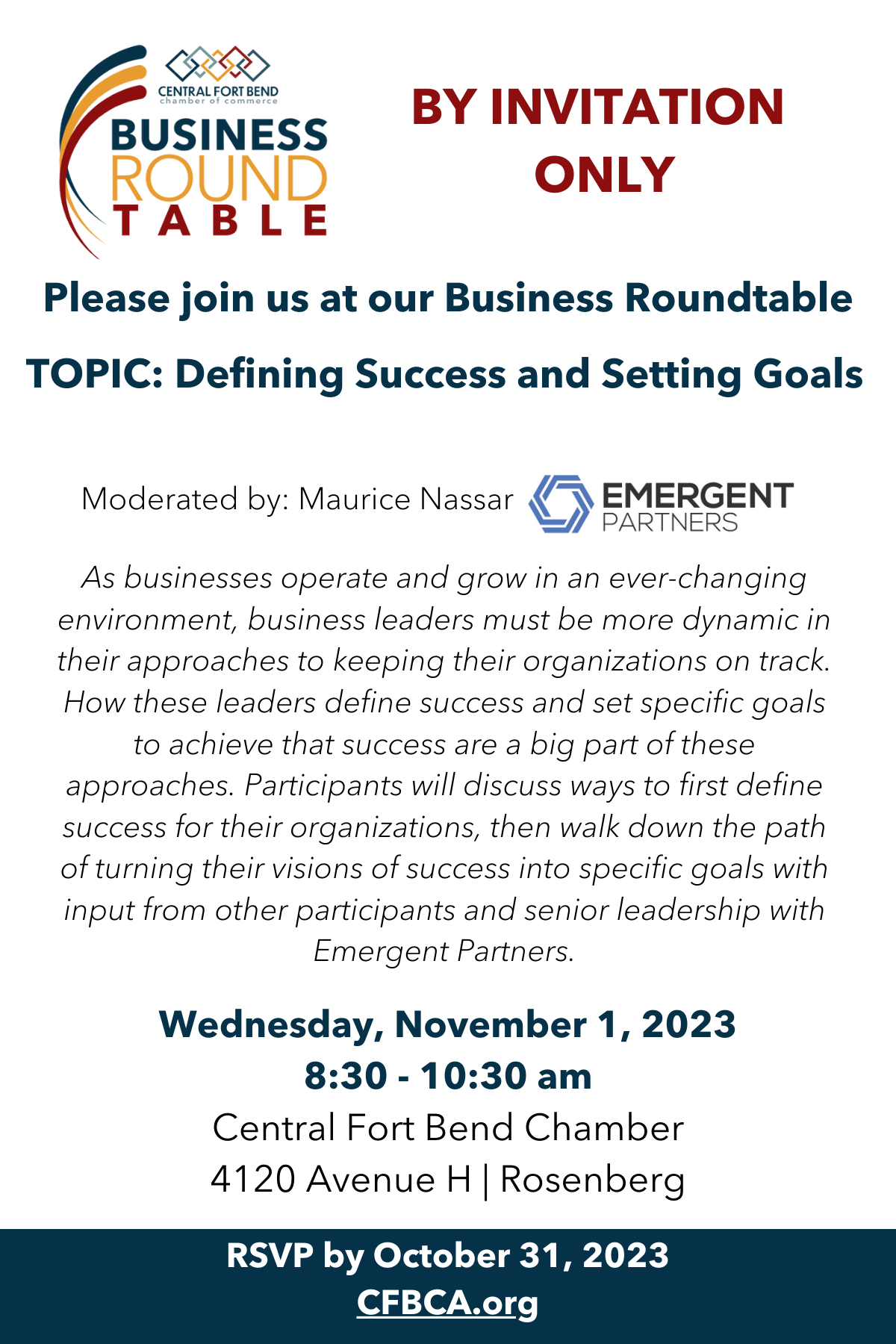 CFBC November Business Roundtable - BY INVITATION ONLY Directory Sidebar Ads - Central Fort Bend ...