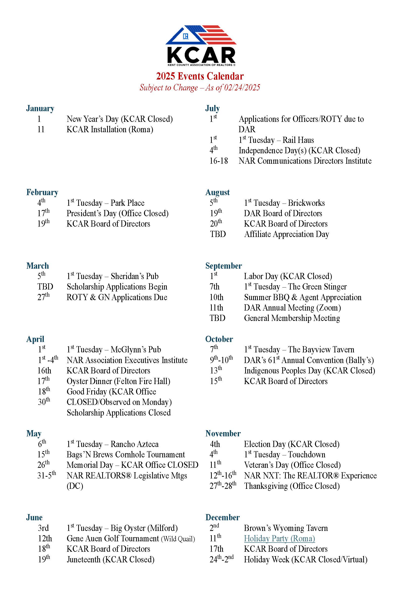 Calendar - default - Kent County Association of REALTORS®