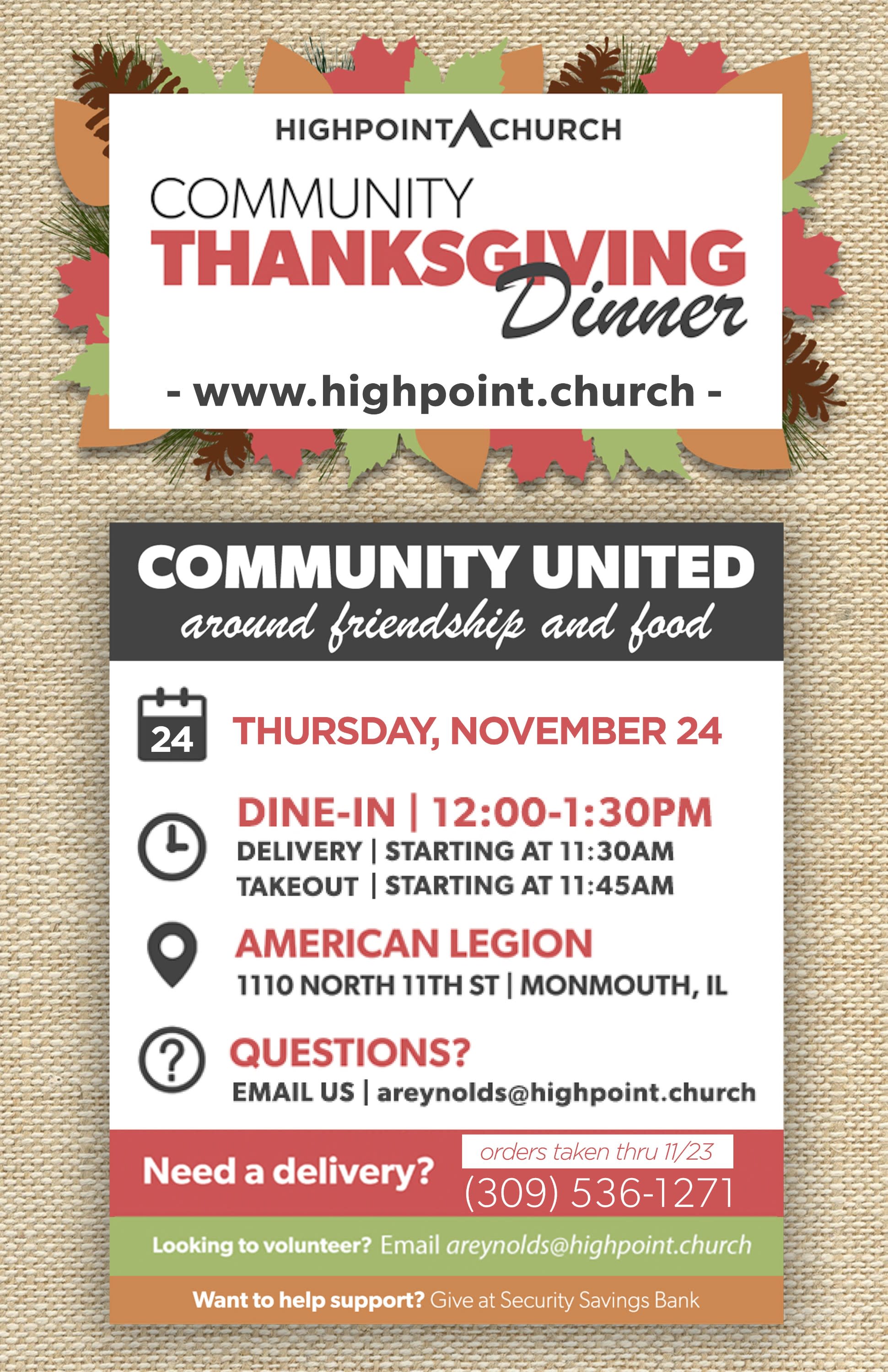 Community Thanksgiving Dinner presented by Highpoint Church
