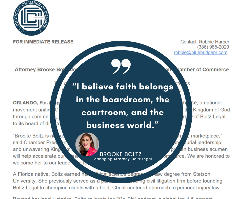 FOR IMMEDIATE RELEASE - Attorney Brooke Boltz Joins Board of Directors of U.S. Christian Chamber ...