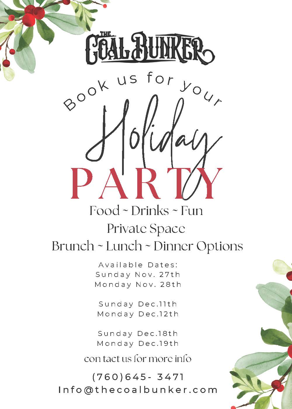 Book the Coal Bunker for your holiday party! - Fallbrook Chamber of ...