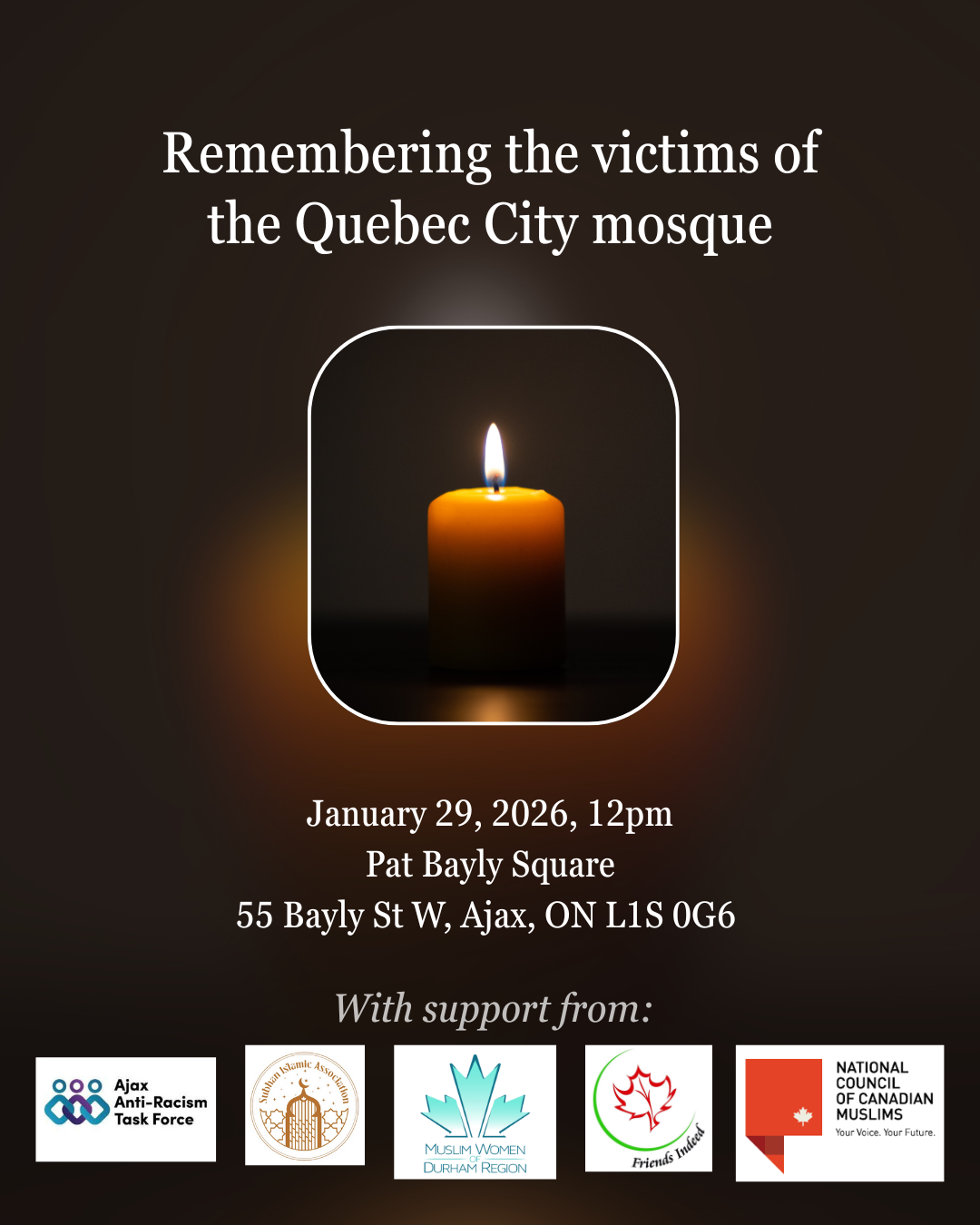 Community Event - Vigil for the victims of the Quebec Mosque Shooting ...