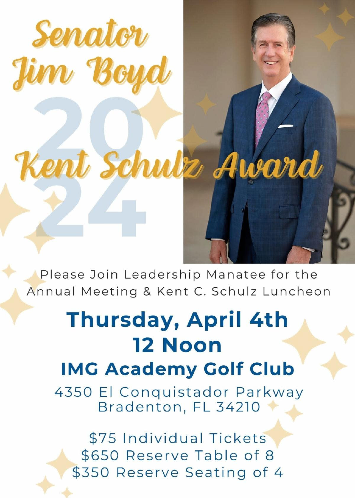 Kent Schulz Luncheon 2024 Honoring Jim Boyd - Event Registration