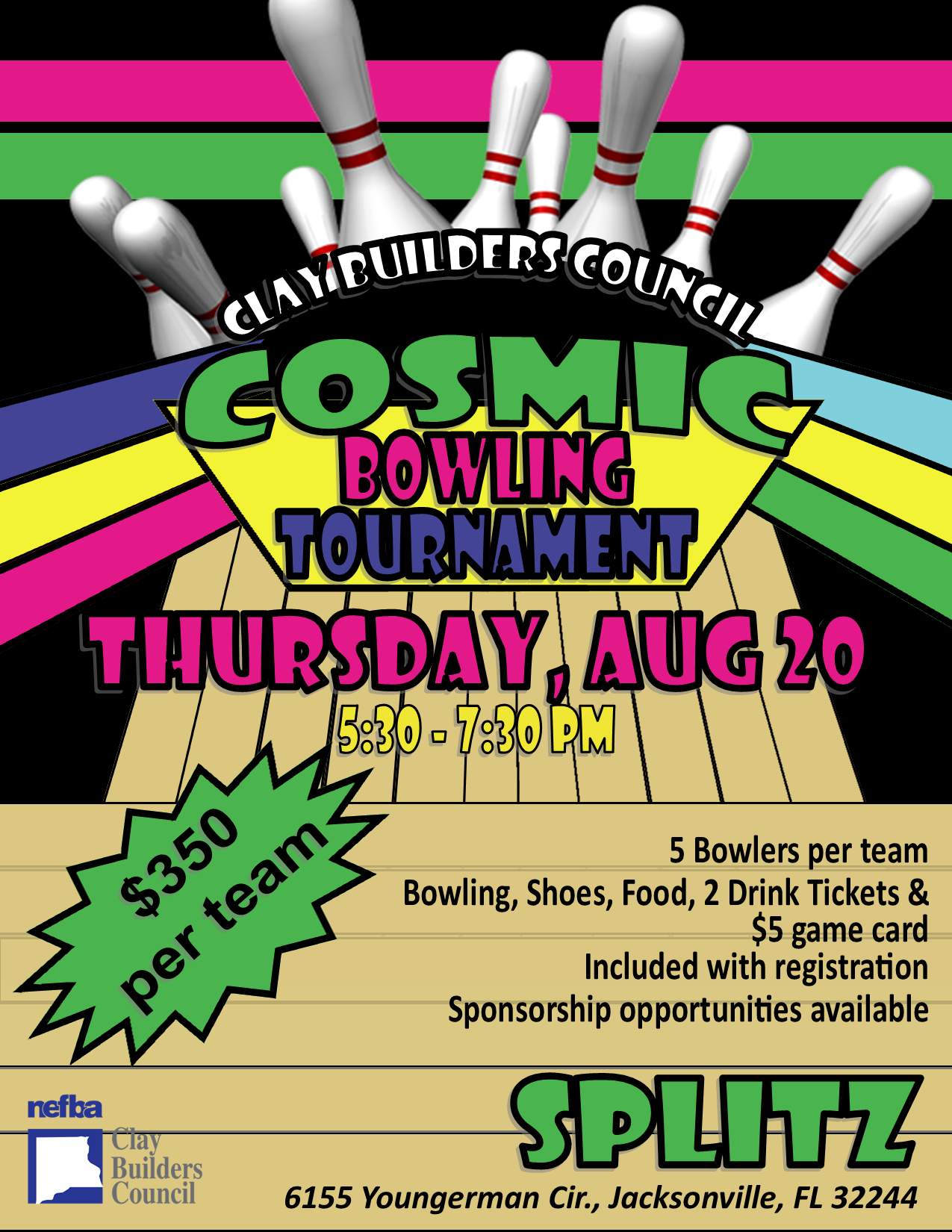**Canceled** Clay Builders Council Cosmic Bowling Tournament - NEFBA