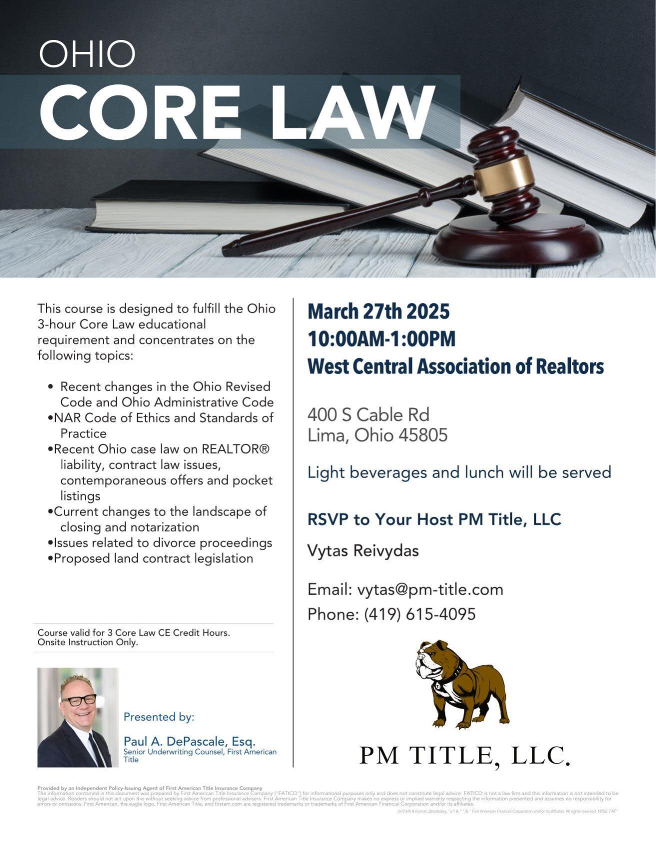 CE: Core Law Class directory - West Central Association of REALTORS®