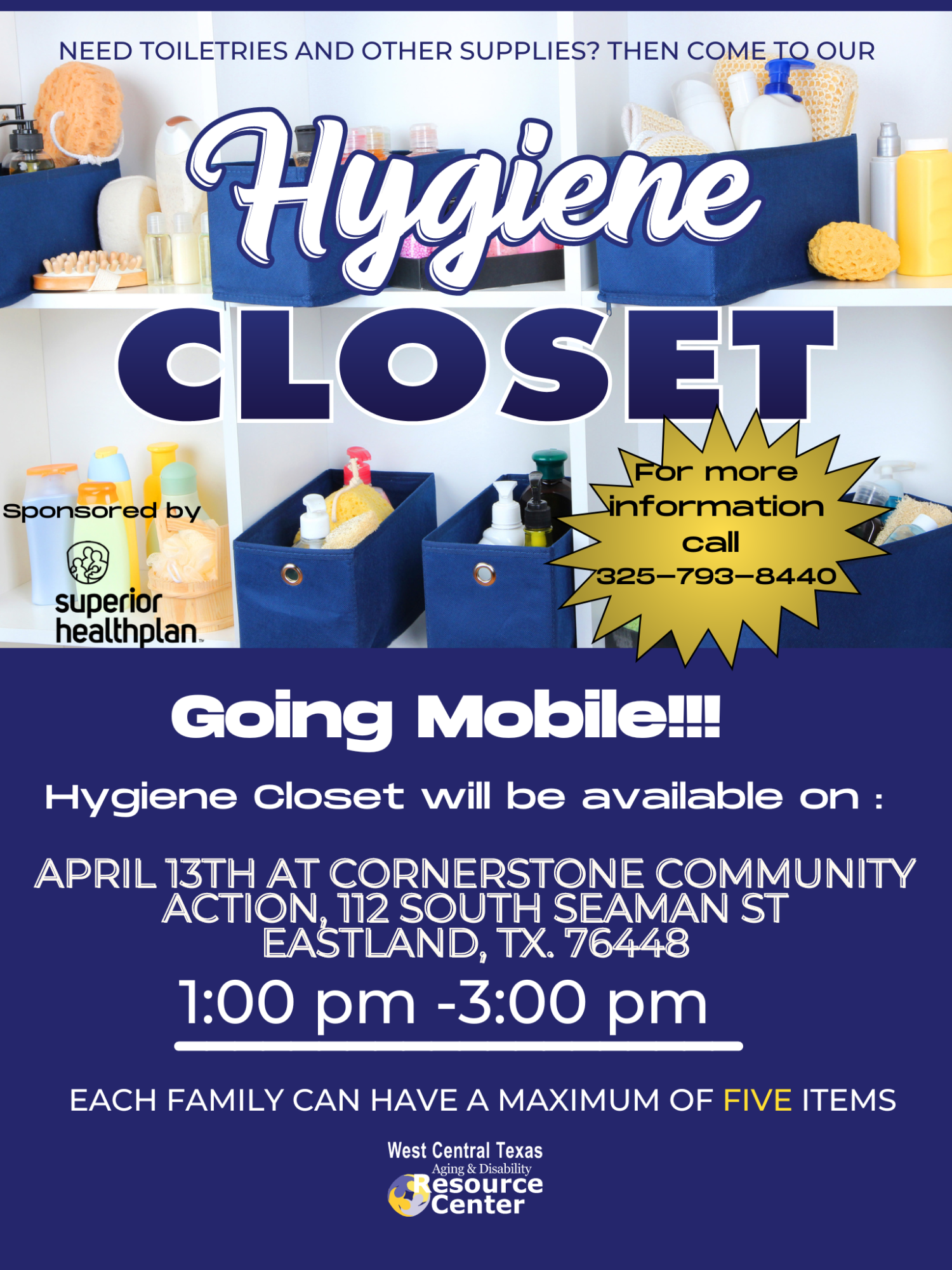 Hygiene Closet Event April 13th -events - Eastland Chamber of Commerce