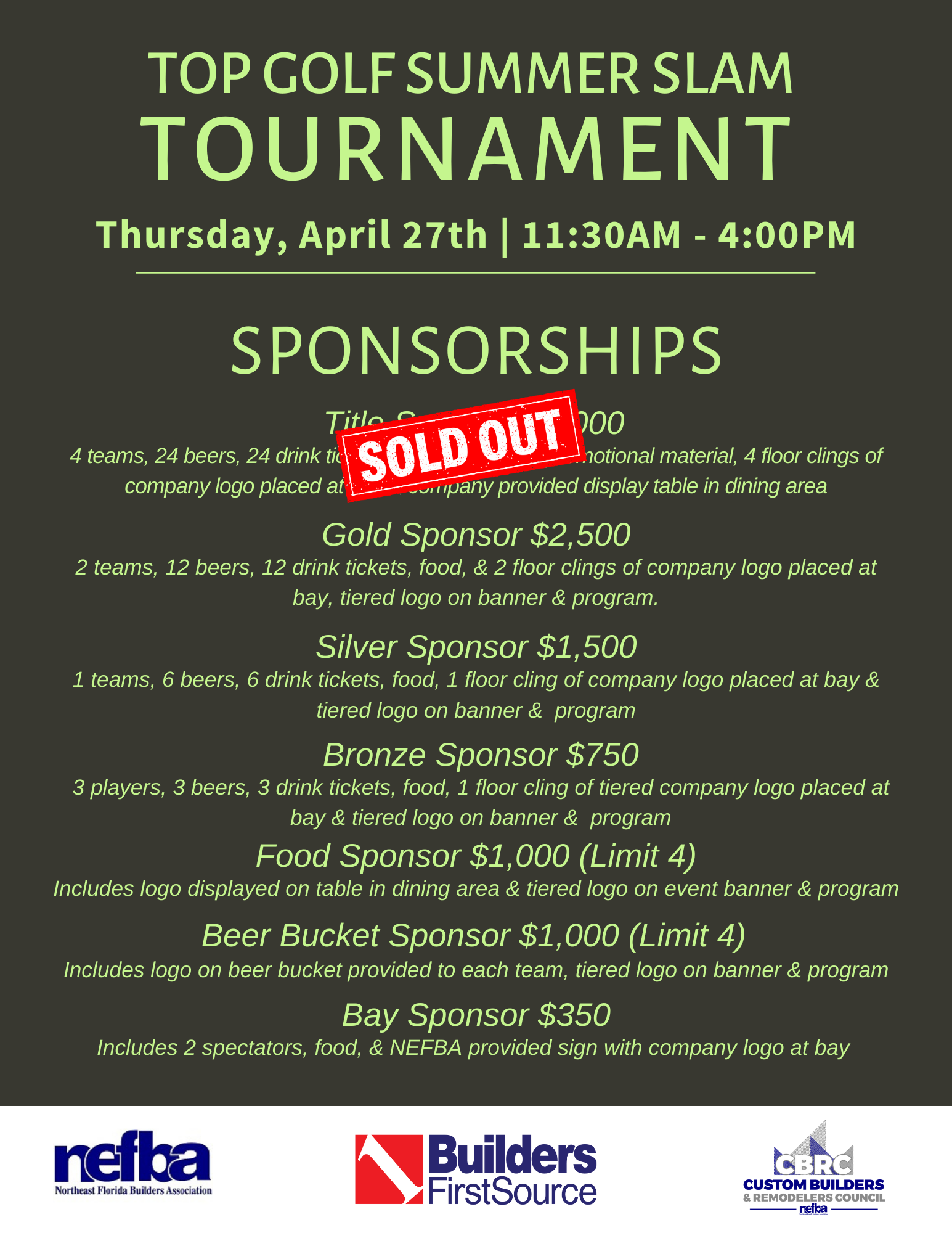 NEFBA/CBRC Top Golf Spring Slam Tournament with Sherwin Williams - NEFBA